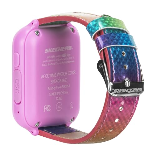 Skechers Kids Smart Watch with Rainbow Iridescent Strap, Games, Camera, & Fitness Tracker – Fun & Colorful Digital Watch with Touchscreen, Alarm, and Step Counter, Perfect for Everyday Wear and Play