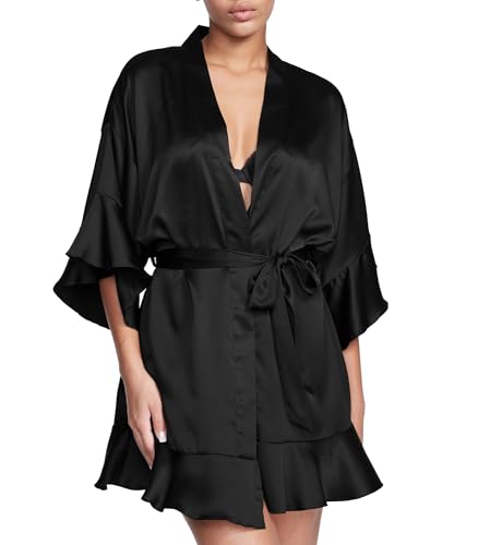 Victoria's Secret Satin Robe, Short Bathrobe, Silk Kimono Lingerie, Nightwear, Women's Sleepwear, Black (XL/XXL)