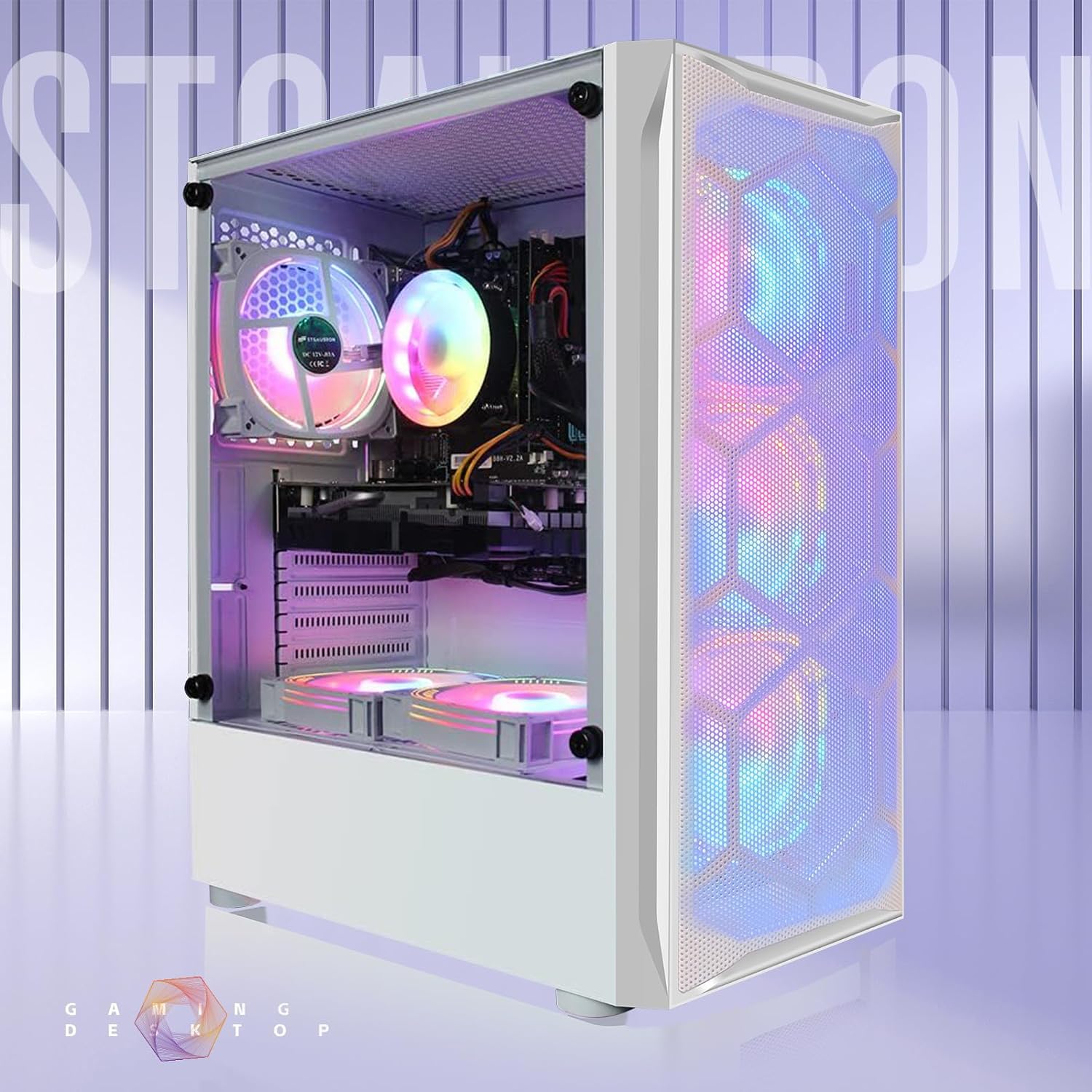 STGAubron Gaming PC Computer Desktop, GeForce GTX 1660 Ti 6G, Intel Core I7 up to 3.9 GHz, 16G RAM, 512G SSD, WiFi, BT 5.0, RGB Fan x 6, RGB BT Sound Bar, Windows 10 Home, White