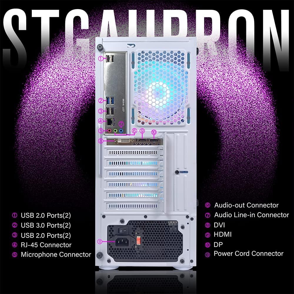 STGAubron Gaming PC Computer Desktop, GeForce GTX 1660 Ti 6G, Intel Core I7 up to 3.9 GHz, 16G RAM, 512G SSD, WiFi, BT 5.0, RGB Fan x 6, RGB BT Sound Bar, Windows 10 Home, White