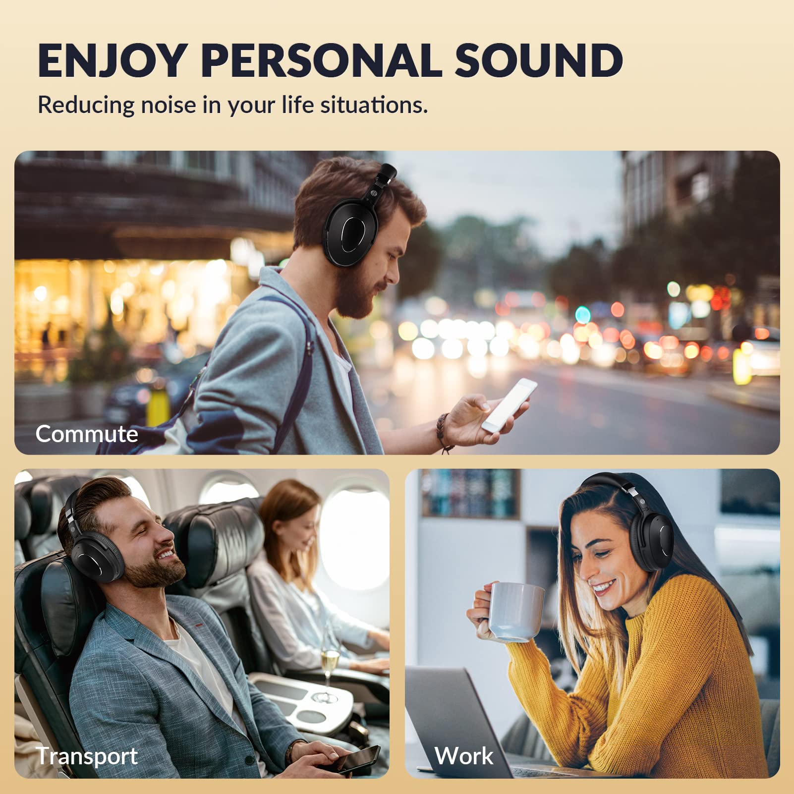 MOVSSOU SE8 Hybrid Active Noise Cancelling Headphones, Wireless Over-Ear Bluetooth Headphones with Hi-Fi Stereo Sound, Lightweight, Comfortable Protein Earpads, ENC Calls, 30H Playtime, Matte Black