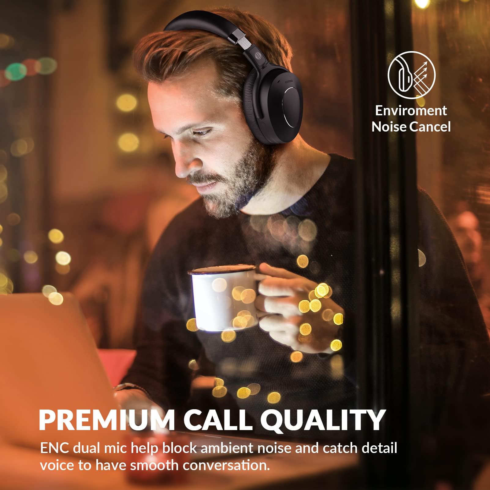 MOVSSOU SE8 Hybrid Active Noise Cancelling Headphones, Wireless Over-Ear Bluetooth Headphones with Hi-Fi Stereo Sound, Lightweight, Comfortable Protein Earpads, ENC Calls, 30H Playtime, Matte Black