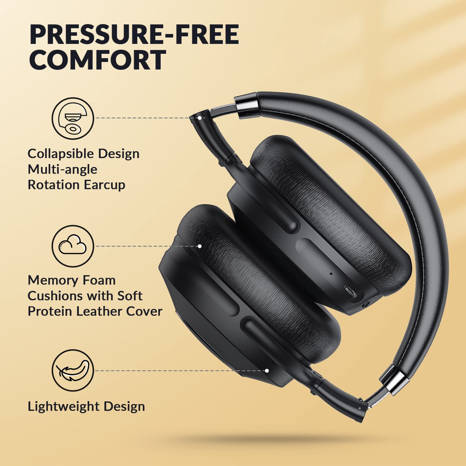 MOVSSOU SE8 Hybrid Active Noise Cancelling Headphones, Wireless Over-Ear Bluetooth Headphones with Hi-Fi Stereo Sound, Lightweight, Comfortable Protein Earpads, ENC Calls, 30H Playtime, Matte Black
