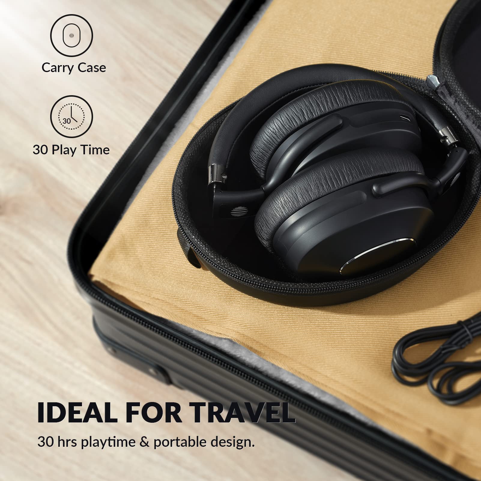 MOVSSOU SE8 Hybrid Active Noise Cancelling Headphones, Wireless Over-Ear Bluetooth Headphones with Hi-Fi Stereo Sound, Lightweight, Comfortable Protein Earpads, ENC Calls, 30H Playtime, Matte Black