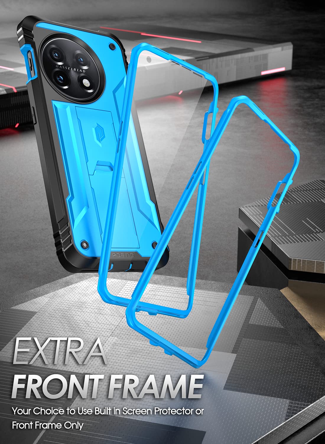 Poetic Revolution Case for OnePlus 11 5G 6.7"(2023), [20 FT Mil-Grade Drop Tested], Full-Body Rugged Dual-Layer Shockproof Protective Cover with Kickstand and Built-in-Screen Protector, Light Blue