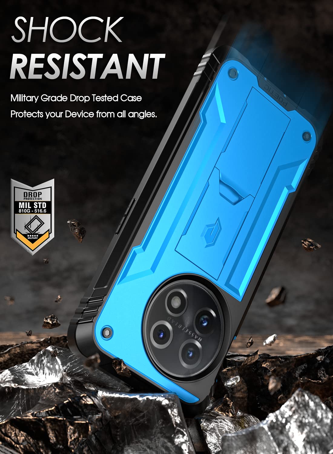Poetic Revolution Case for OnePlus 11 5G 6.7"(2023), [20 FT Mil-Grade Drop Tested], Full-Body Rugged Dual-Layer Shockproof Protective Cover with Kickstand and Built-in-Screen Protector, Light Blue