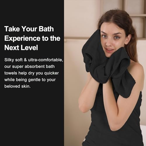 Mistyrose 8 Piece Oversized Bath Towels Set for Family, Soft Black Bathroom Towels Set Quick Dry,Microfiber Super Absorbent Towels for Hotel Beach Spa Gym - 2 Bath Sheet 2 Hand Towels 4 Washcloths