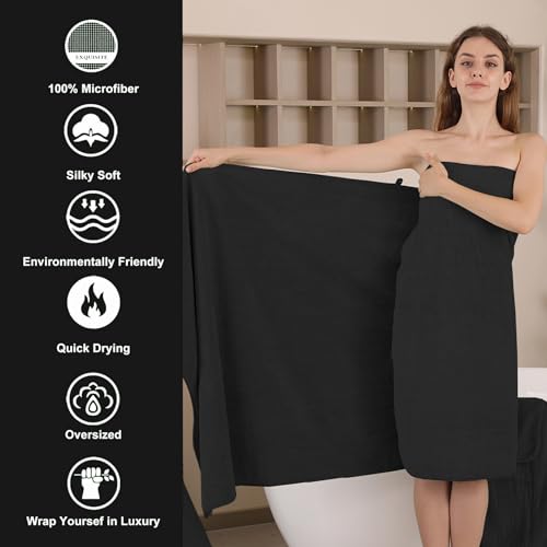 Mistyrose 8 Piece Oversized Bath Towels Set for Family, Soft Black Bathroom Towels Set Quick Dry,Microfiber Super Absorbent Towels for Hotel Beach Spa Gym - 2 Bath Sheet 2 Hand Towels 4 Washcloths