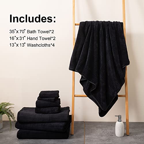 Mistyrose 8 Piece Oversized Bath Towels Set for Family, Soft Black Bathroom Towels Set Quick Dry,Microfiber Super Absorbent Towels for Hotel Beach Spa Gym - 2 Bath Sheet 2 Hand Towels 4 Washcloths