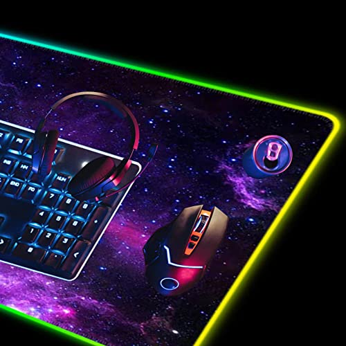 DINKY RGB Gaming Mouse Pad, Large Extended Soft Led Mouse Pad with 14 Lighting Modes, Water Resist Keyboard Pad, Computer Keyboard Mousepads Mat 31.4×11.8 inches- Purple Nebula