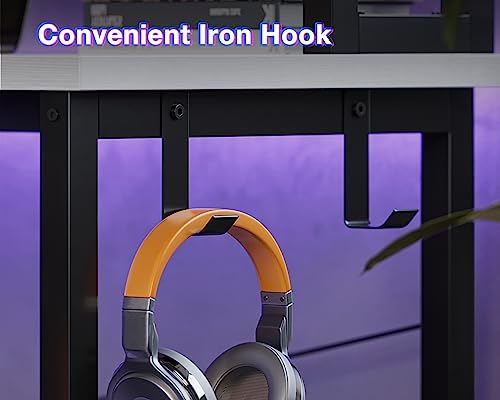 ODK L Shaped Gaming Desk with Hutch, Computer Desk with Storage Shelves, 59" L Shaped Desk for Home Office, Corner Desk with Headphone Hook, White