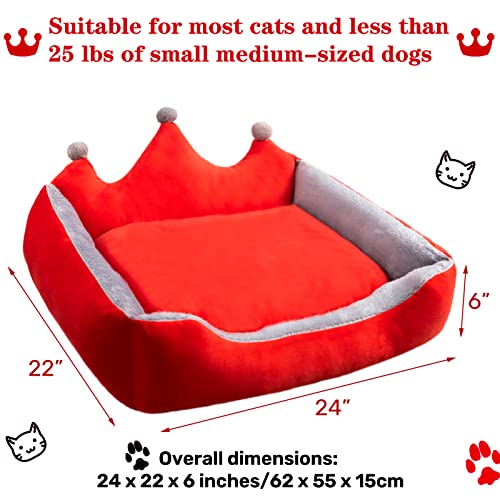 Hollypet Pet Bed for Dog and Cat Rectangle Plush Warm Puppy Sofa Mat Cushion, Red Crown