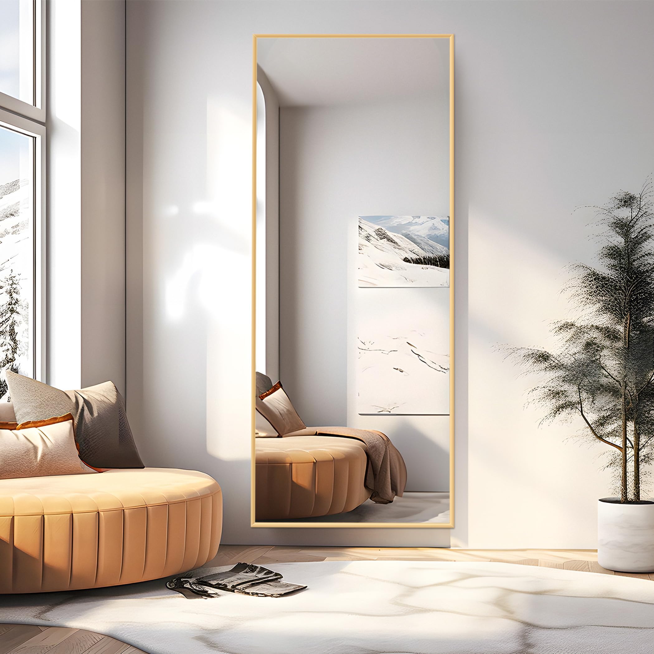 GLASHOM Full Length Mirror,21" x 64" Full Body Mirror,Gold Standing Mirror Full Length Rectangle Floor Mirror Full Length Frame Bedroom Hanging or Leaning Against Wall Dressing Floor Mirror