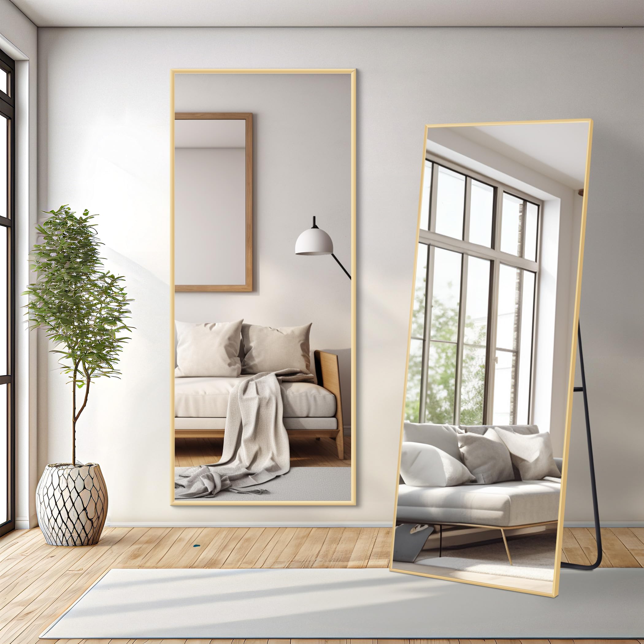 GLASHOM Full Length Mirror,21" x 64" Full Body Mirror,Gold Standing Mirror Full Length Rectangle Floor Mirror Full Length Frame Bedroom Hanging or Leaning Against Wall Dressing Floor Mirror