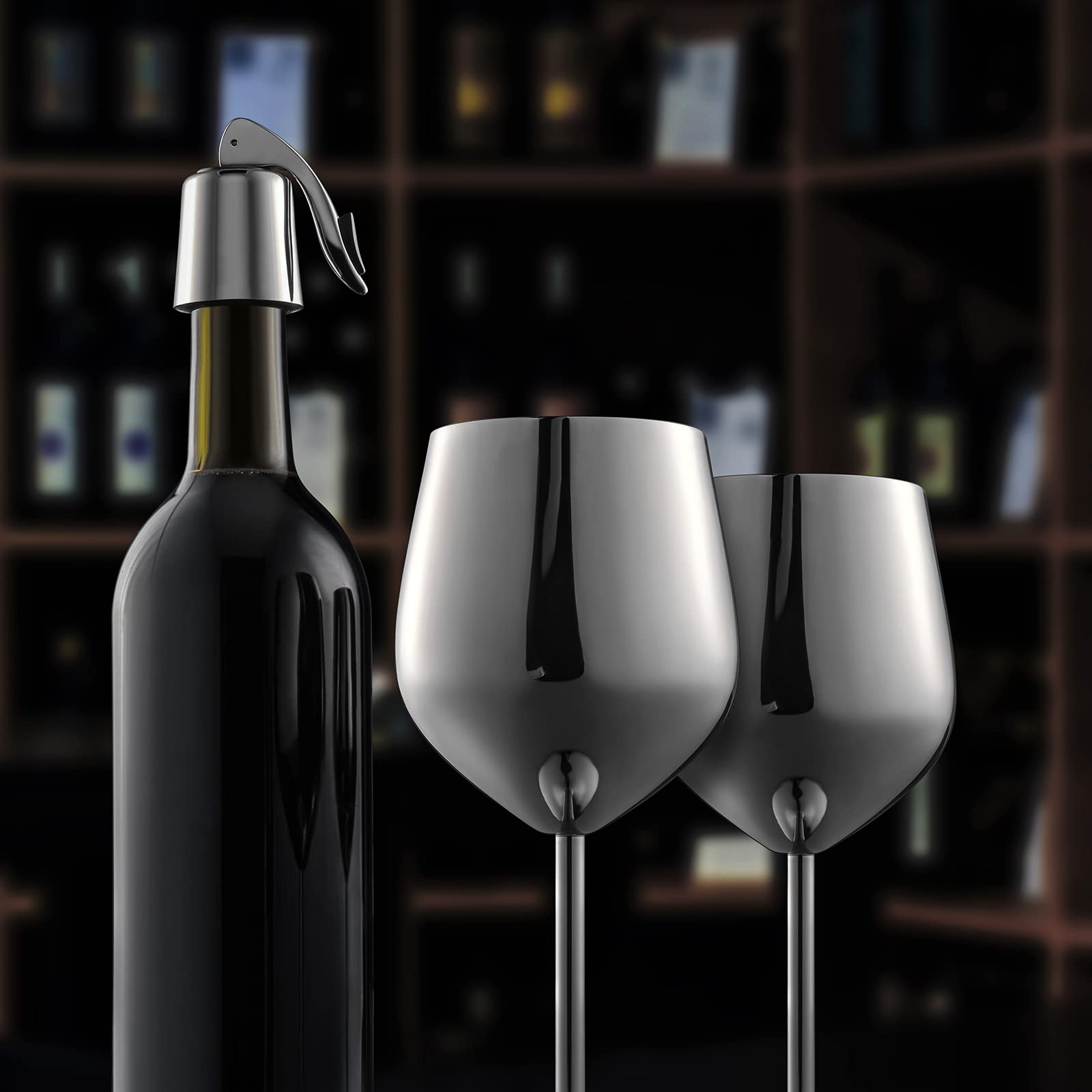 WOTOR Stainless Steel Wine Glasses Set of 2, 18oz Unbreakable Metal Wine Glass, Silver Wine Goblets for Outdoor, Ideal Gift for Wine Lovers (Silver)