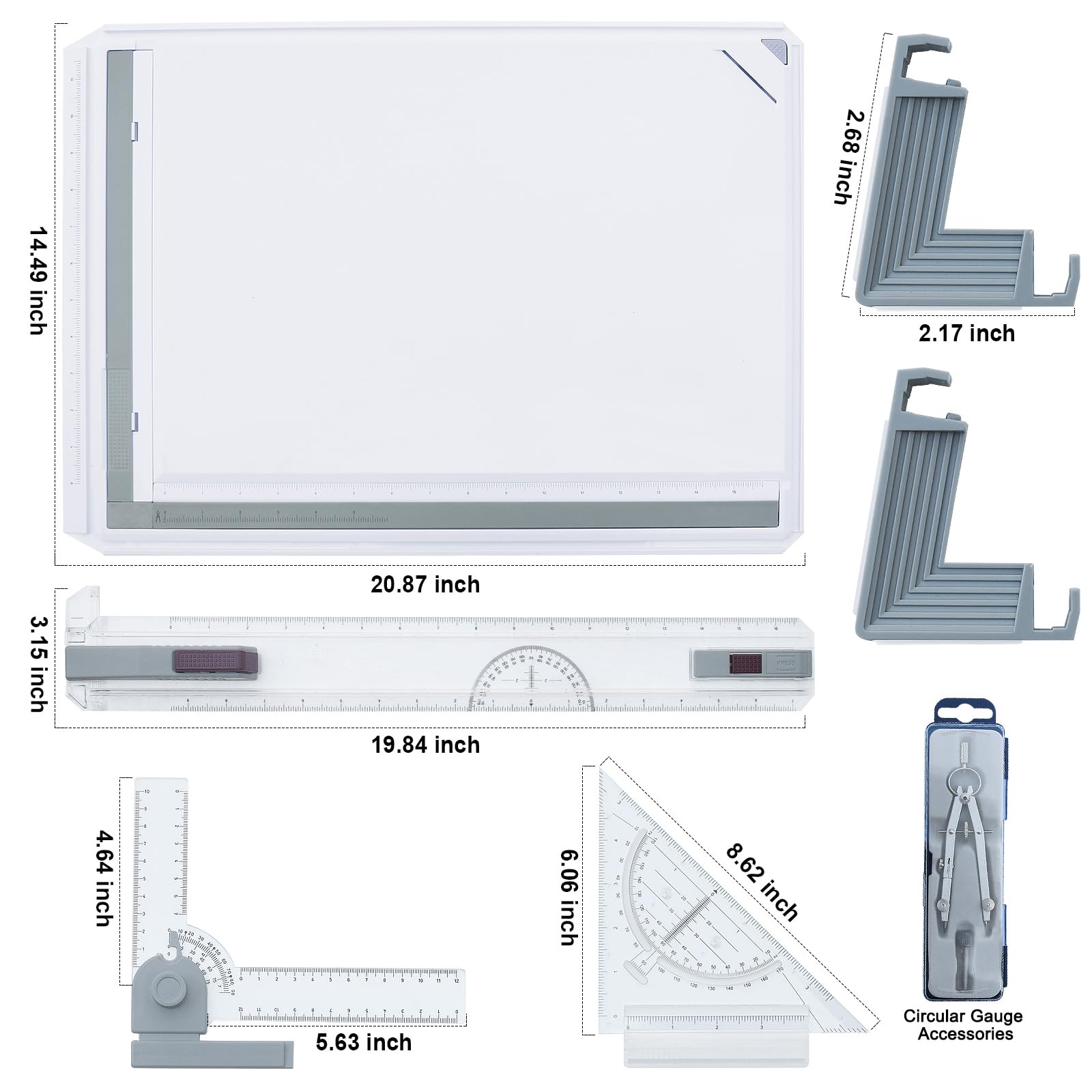 Frylr Inch A3 Drawing Board Drafting Table with Parallel Motion and Angle English Measuring System 20.87”L x 14.49”D