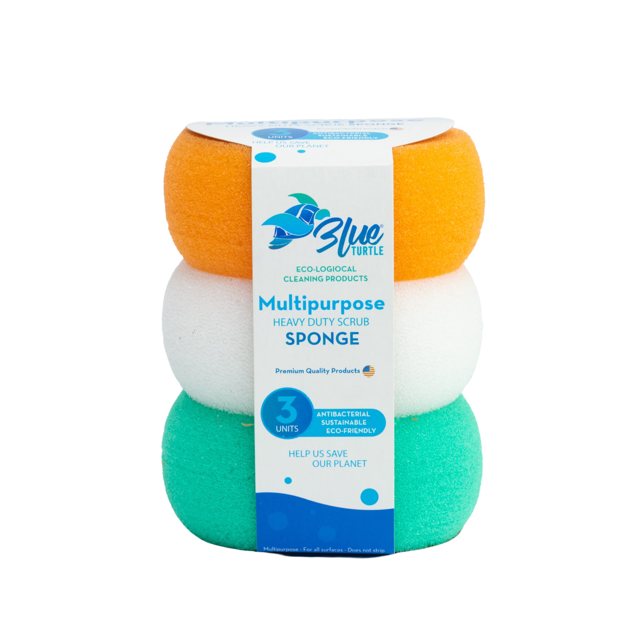 Blue Turtle – 3 Pack Donut Shape Multipurpose Sponges – Multifunction Scrub Sponge for Use on a Variety of Surfaces– Sponges for Cleaning Remove Tough Stains, Grease, Residue