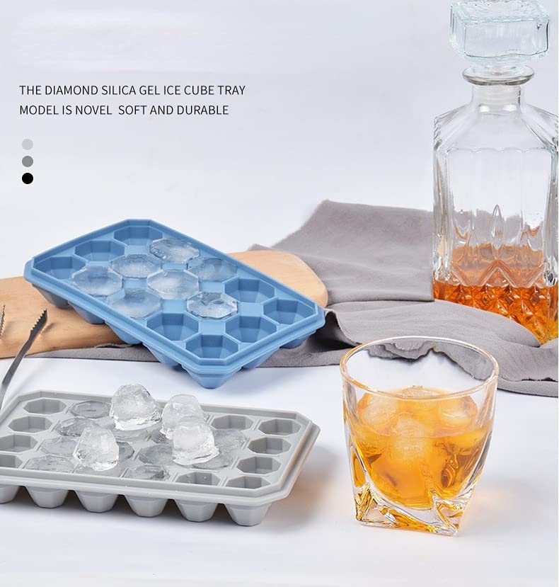 Ice Cube Trays, Diamond-Shaped Ice Cube Molds Maker, Flexible 24-Ice Trays Maker with Lid for Chilling Whiskey Cocktails, Easy Release Stackable Ice Trays,1 Inches Ice Cube (bule)