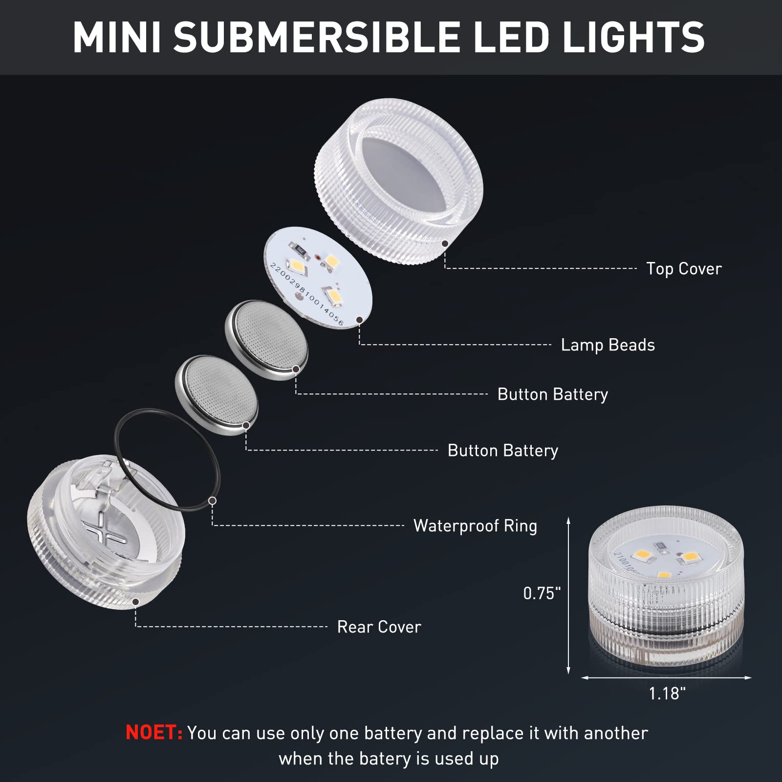 Mini Submersible LED Tea Lights - Waterproof Flameless White Led Lights Battery Powered, Small Led Candle Light for Halloween, Vase, Hot Tub, Pool, Party Lantern Wedding Decor (20pcs Without Remote)