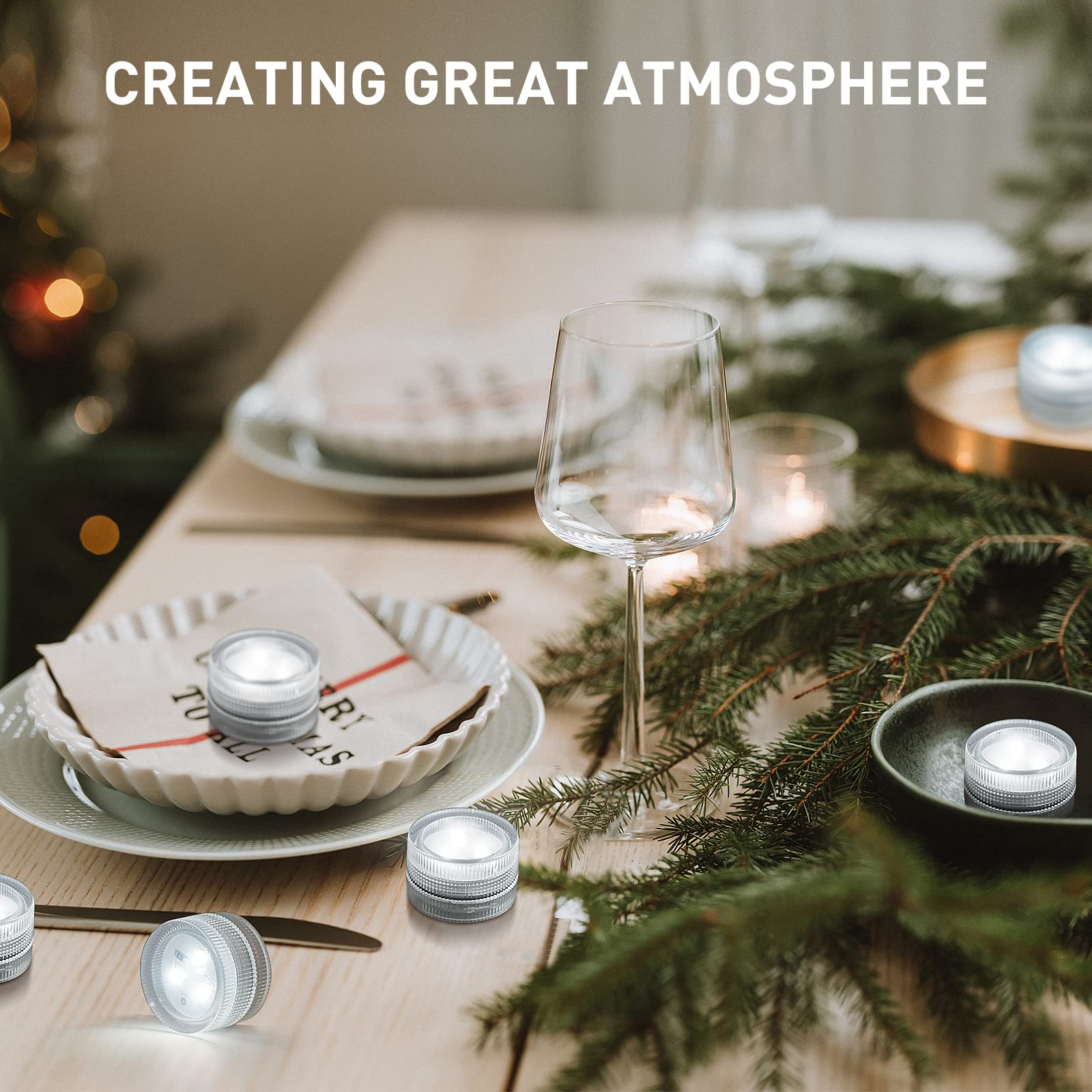 Mini Submersible LED Tea Lights - Waterproof Flameless White Led Lights Battery Powered, Small Led Candle Light for Halloween, Vase, Hot Tub, Pool, Party Lantern Wedding Decor (20pcs Without Remote)