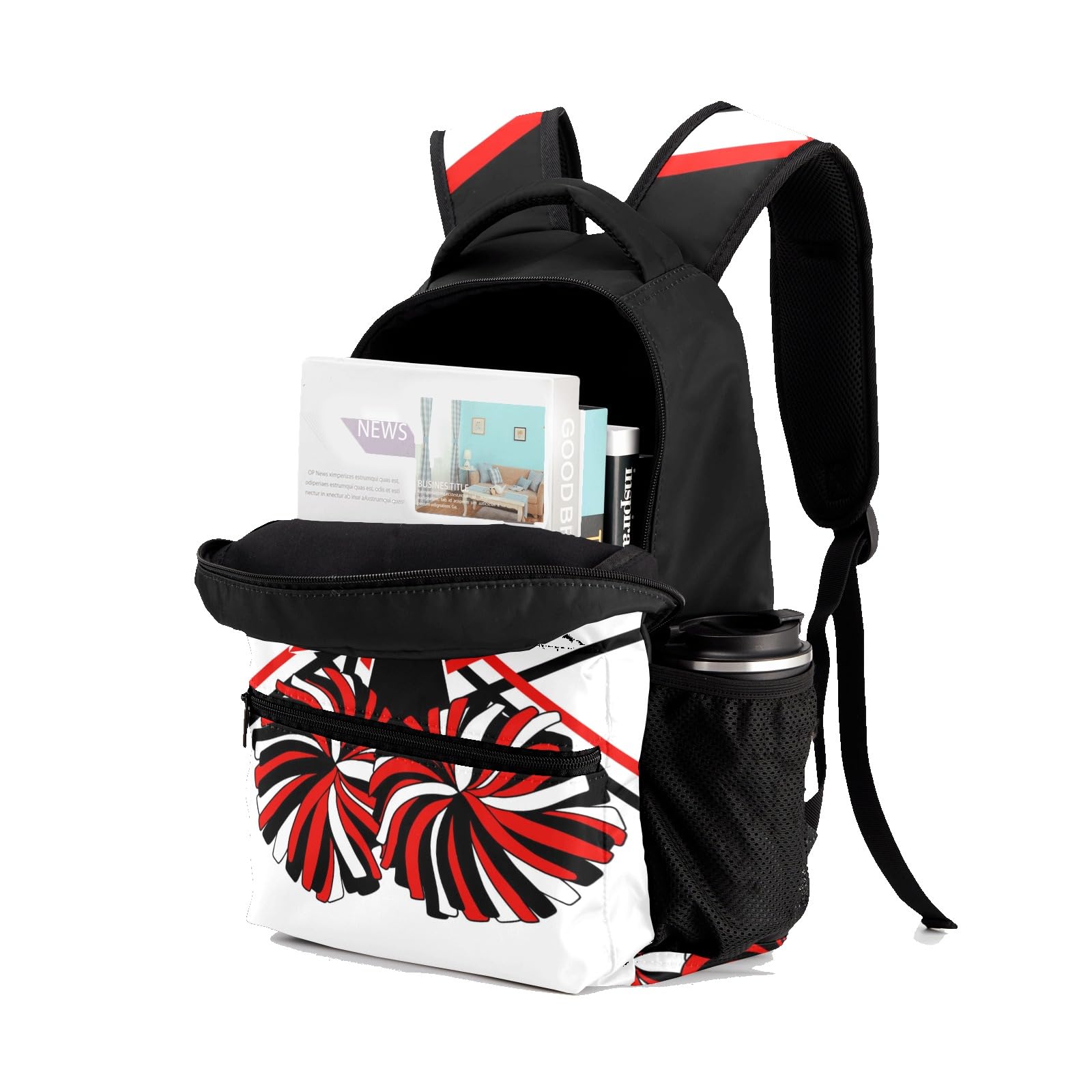 Personalized Custom Cheer Cheerleader Black Red Backpack Lightweight Travel Hiking Causual Bag With Name