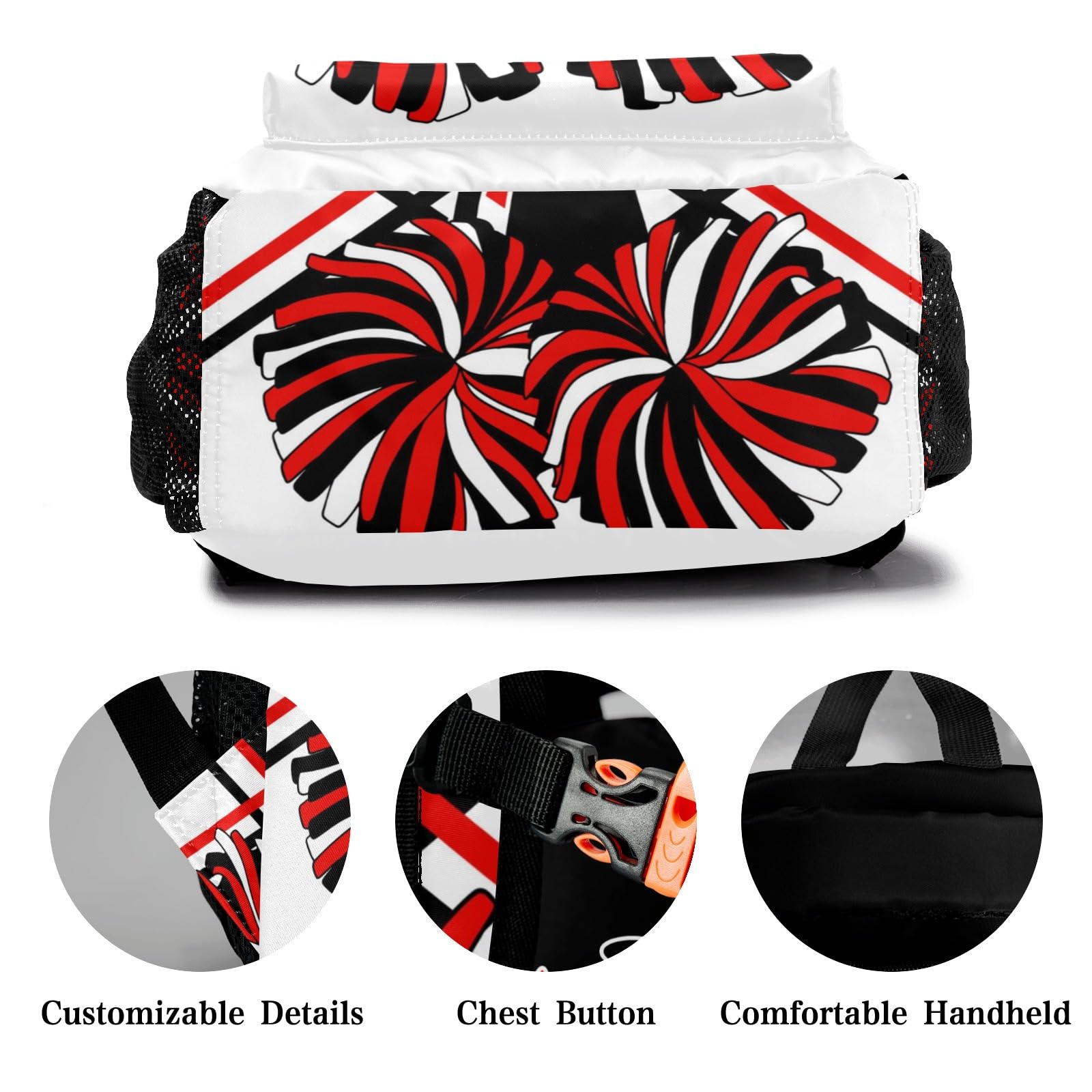 Personalized Custom Cheer Cheerleader Black Red Backpack Lightweight Travel Hiking Causual Bag With Name