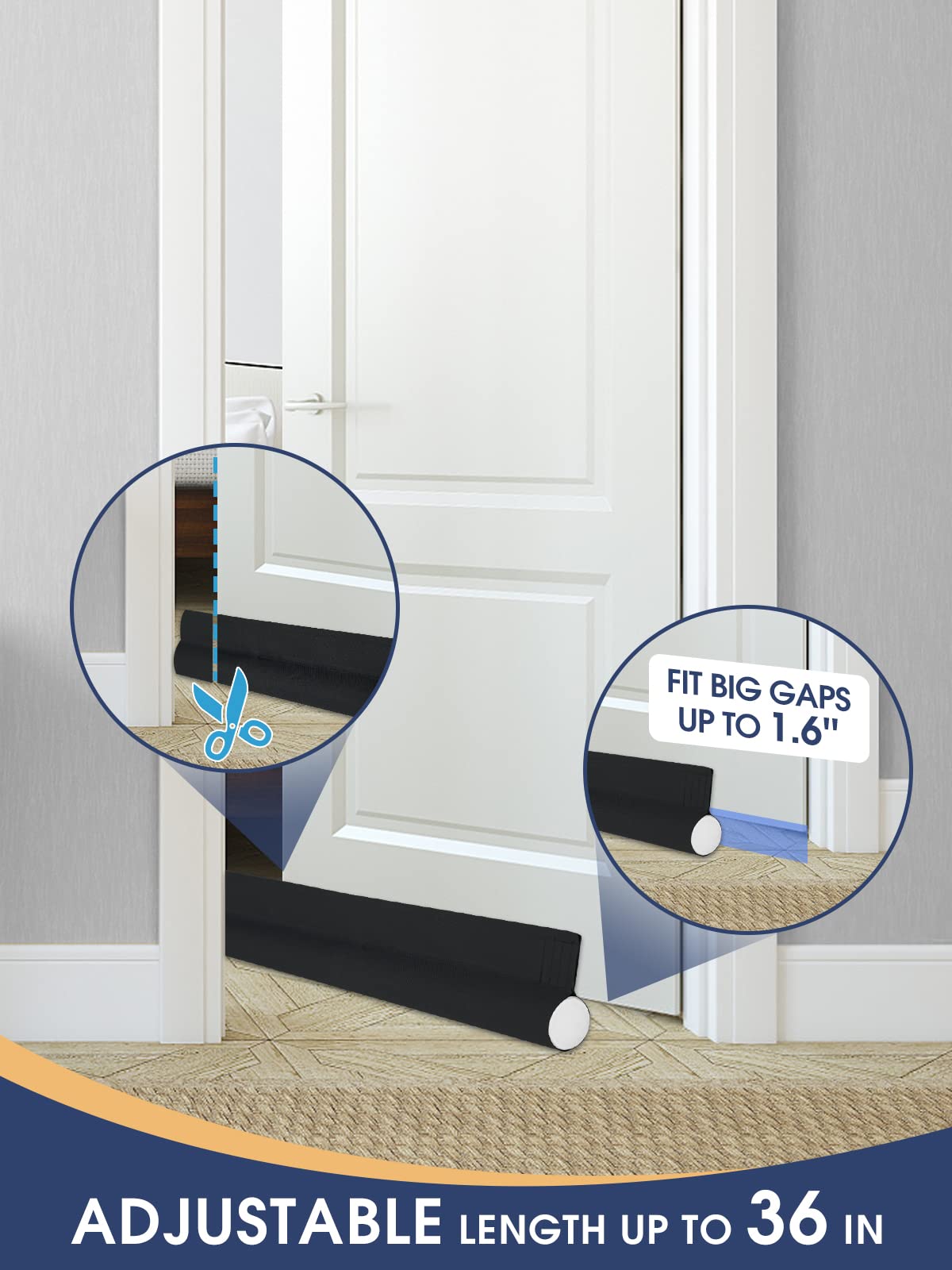Door Draft Stopper, Draft Stoppers for Bottom of Door, Adjustable Door Sweep Noise Blocker 36inch, Sound Proof for Interior Exterior Doors