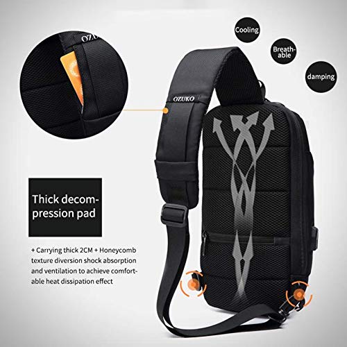 OZUKO Men Sling Backpack Nylon Water Resistant Shoulder Chest Crossbody Sling Bag with USB Charging Port Black (Camouflage)