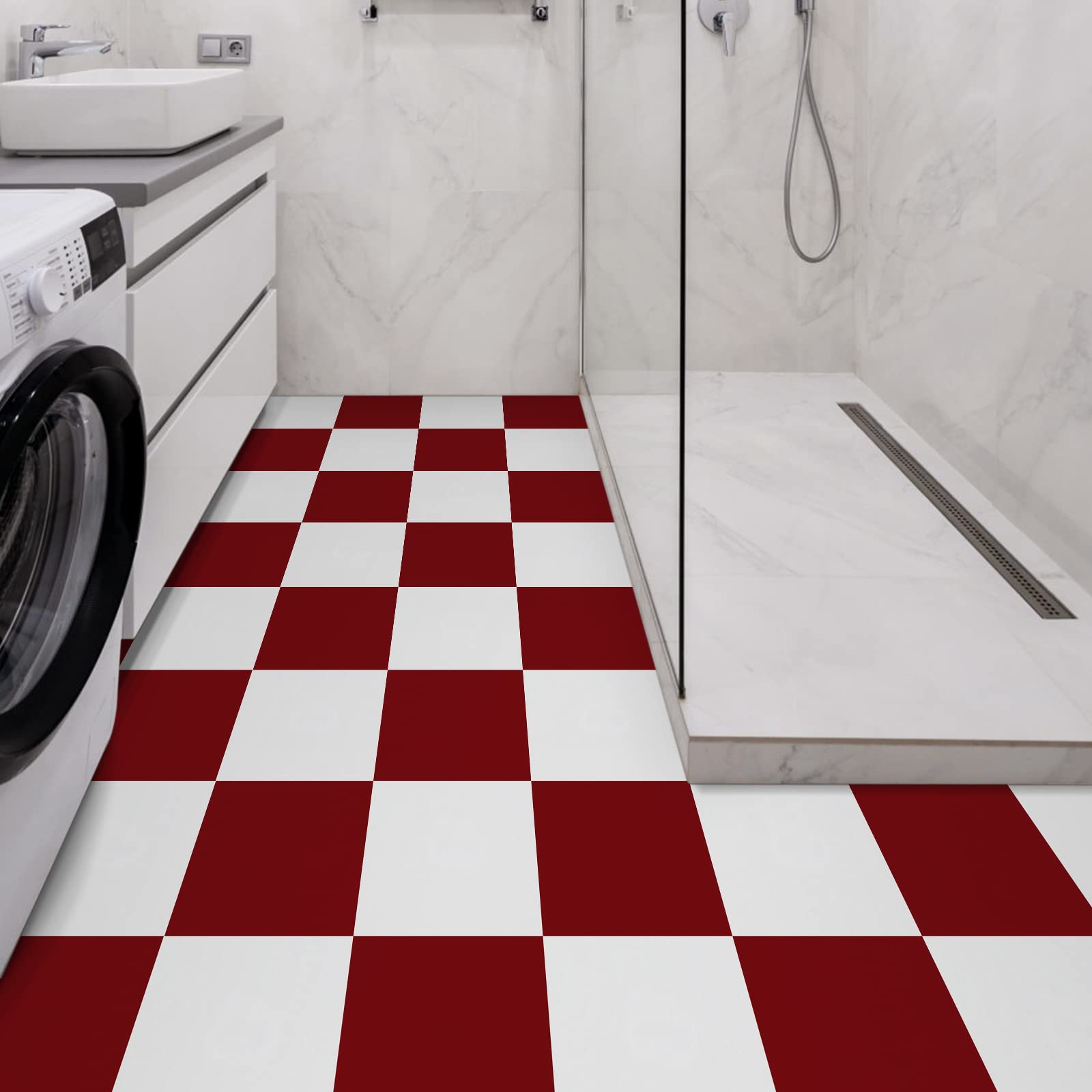 Alow Peel and Stick Floor Tile,Vinyl Flooring Red Checkered Floor Tile 12in×12in.DIY Flooring for Dining Room,Bathroom and Kitchen, (10 PCS, 5 Pieces Each in red and White)