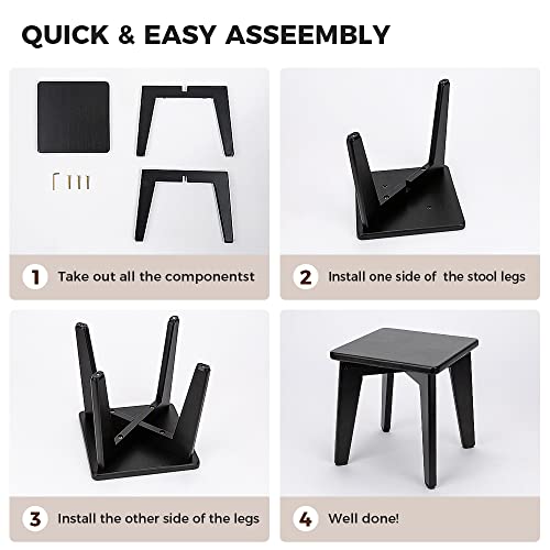 StrongTek Bamboo Step Stool for Kids and Adults, Natural Material, Sturdy and Versatile Short Foot Stool for Bathroom, Kitchen, Bedroom, Compact 10-inch Small Wood Stool, Plant Stand (Black)