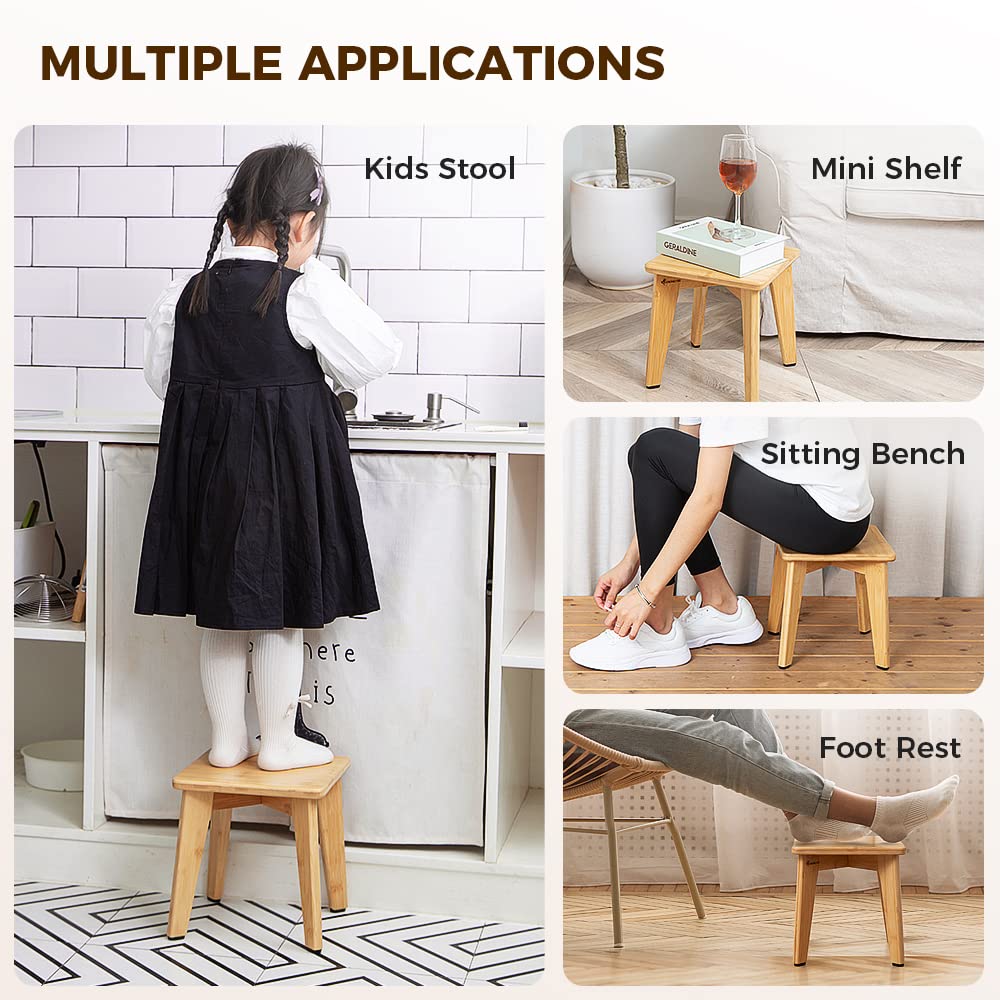 StrongTek Bamboo Step Stool for Kids and Adults, Eco-Friendly, Sturdy and Versatile Short Foot Stool for Bathroom, Kitchen, Bedroom, Compact 10-inch Small Wood Stool, Plant Stand (Natural)