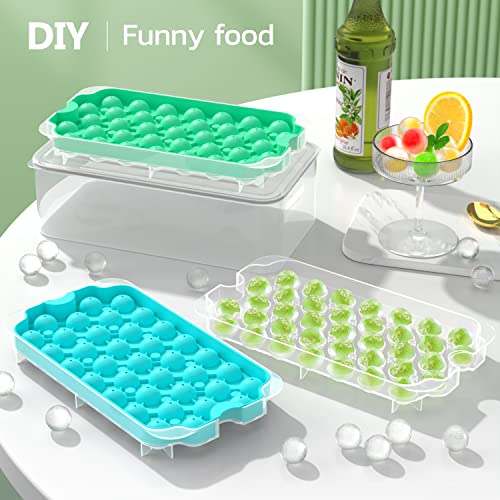 Upgrade Round Ice Cube Tray with Lid & Bin, TINANA Silicone Ice Ball Maker for Freezer, Easy Release Circle Ice Cube Tray with Container Make 74 Mini Ice Balls for Chilling Whiskey, Cocktail, Coffee