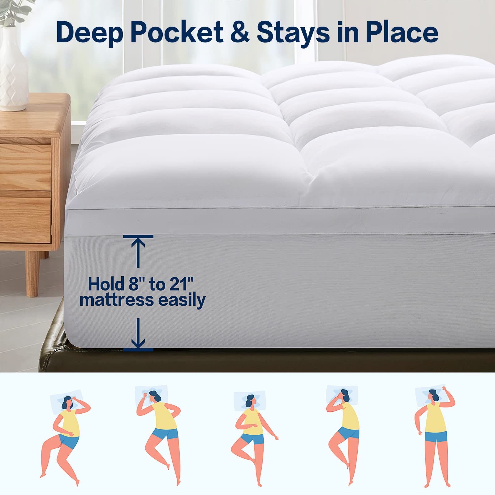 SOPAT Mattress Topper RV King Size Extra Thick Mattress Pad 8-21" Deep Pocket Soft Down Alternative Fill Mattress Protector Pillow Top Mattress Cover (72x80 Inches, White)
