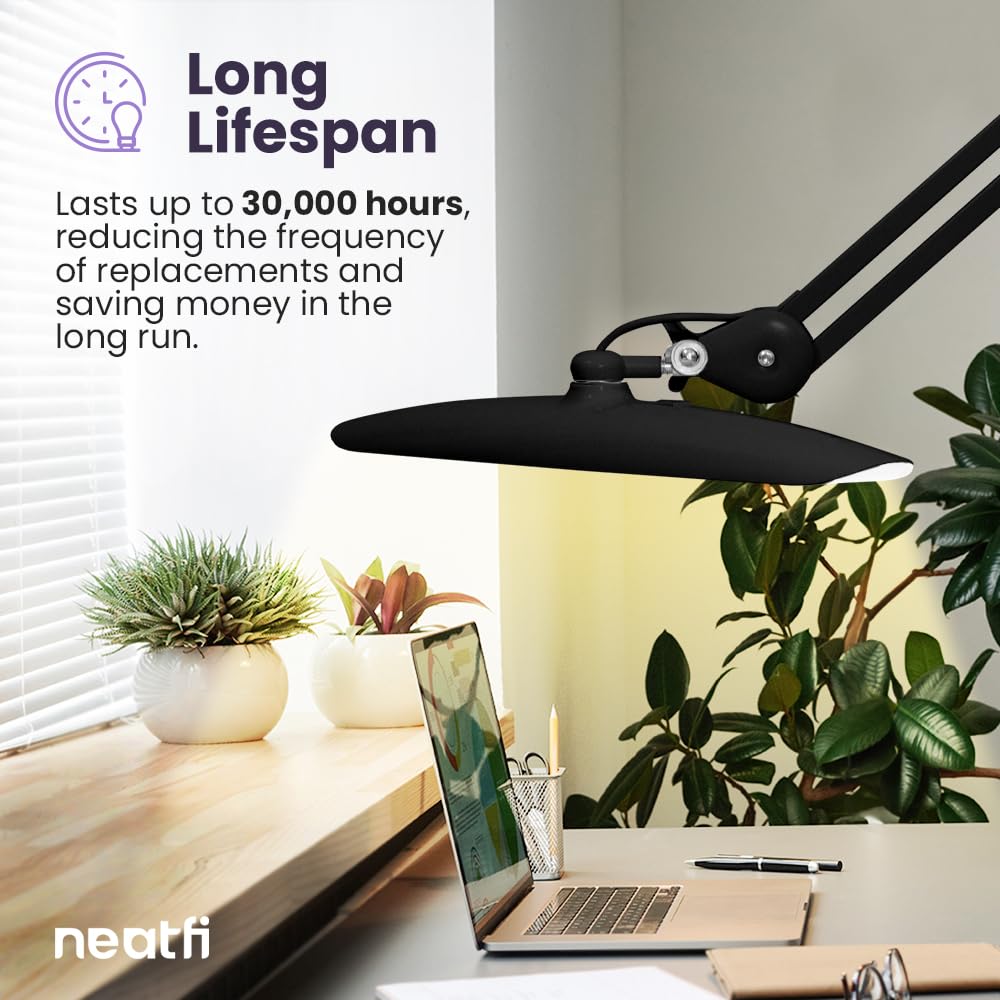 Neatfi XL 2,200 Lumens LED Task Lamp, 24W, 117 Pcs SMD LED, Dimmable, 4 Level Brightness, 3 Light Modes, Desk Light for Home, Office, Workbench (CCT, Black)