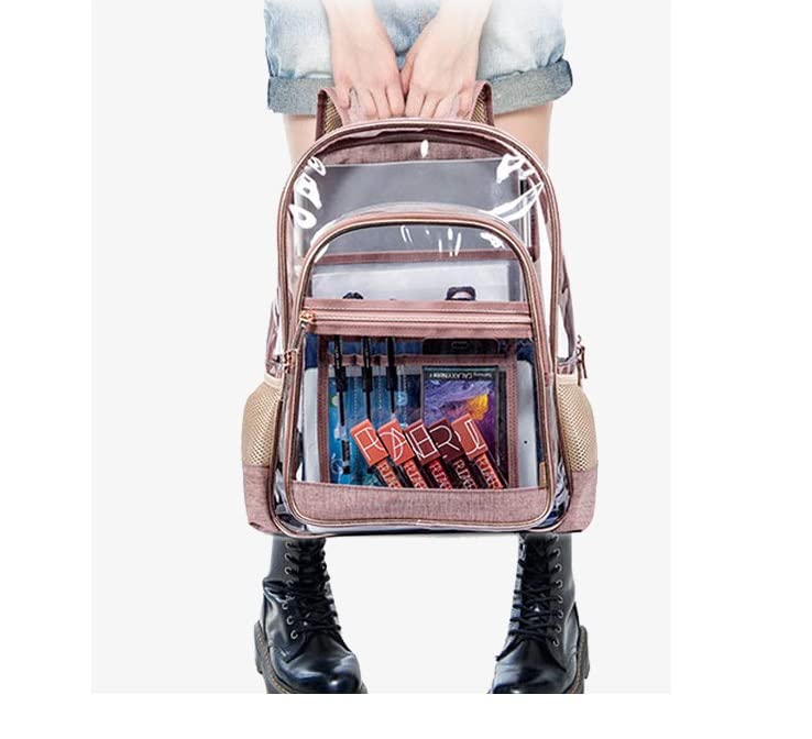 Heavy Duty Clear Backpack - 15L Large Transparent Bag with Adjustable Straps, Multiple Pockets & Compartments - Durable See-Through Plastic Clear Book Bag for School, Work, Travel - Rose Pink