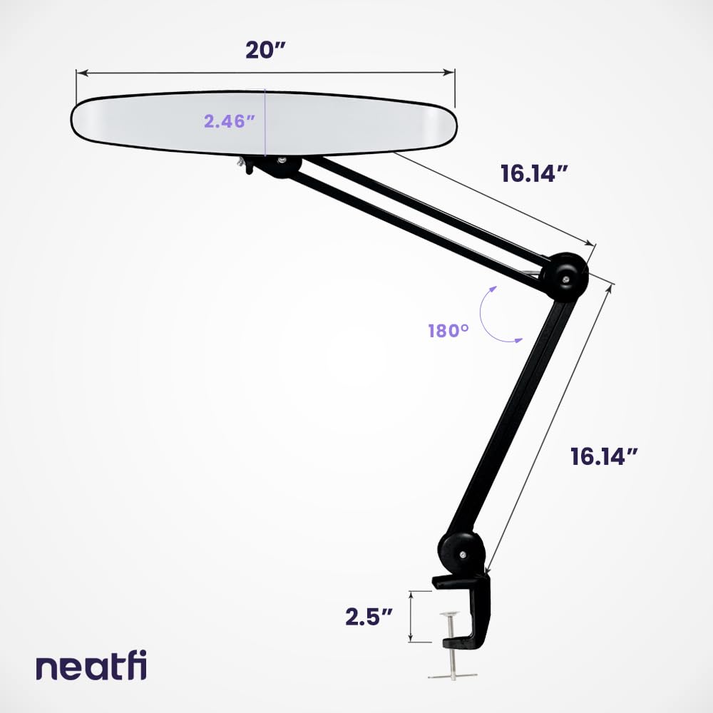 Neatfi XL 2,200 Lumens LED Task Lamp, 24W, 117 Pcs SMD LED, Dimmable, 4 Level Brightness, 3 Light Modes, Desk Light for Home, Office, Workbench (CCT, Black)