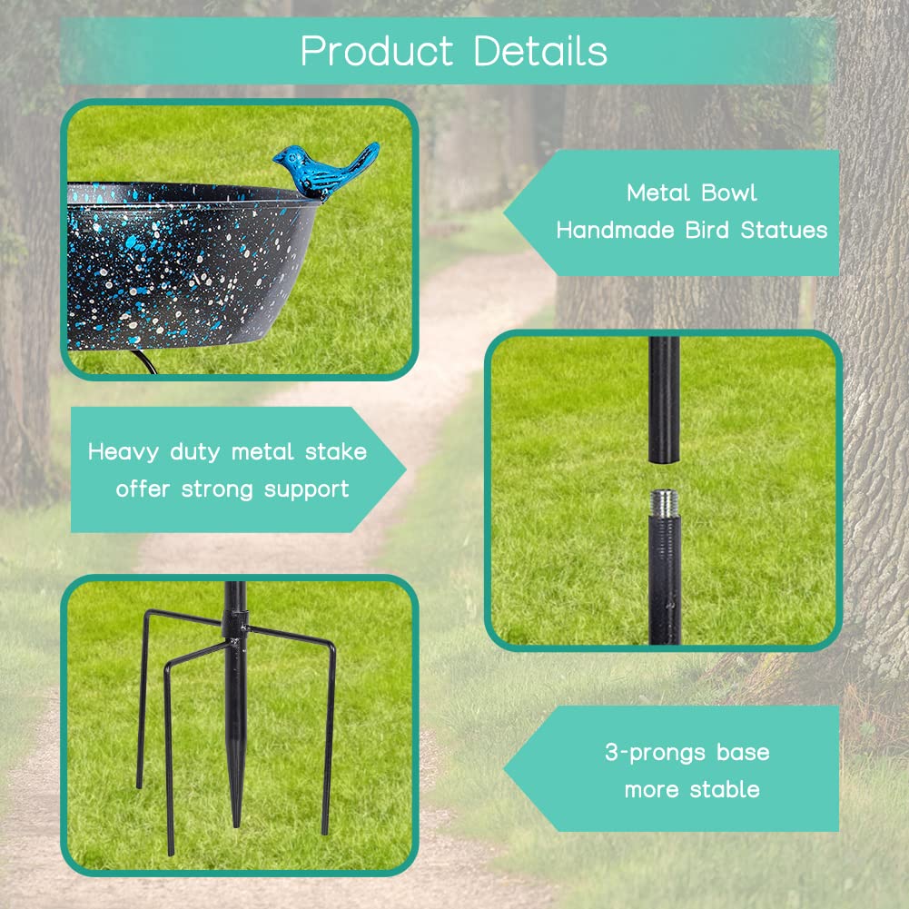 VEWOSTAR Outdoor Garden Bird Bath, Metal Birdbath with Stable Stakes Bird Feeders for Outdoor Yard Lawn Patio (3" Deep*35" Height)