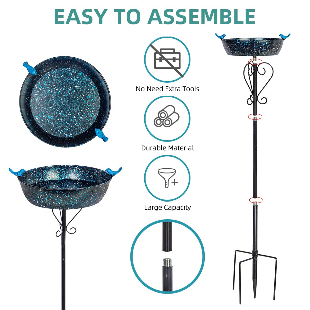 VEWOSTAR Outdoor Garden Bird Bath, Metal Birdbath with Stable Stakes Bird Feeders for Outdoor Yard Lawn Patio (3" Deep*35" Height)