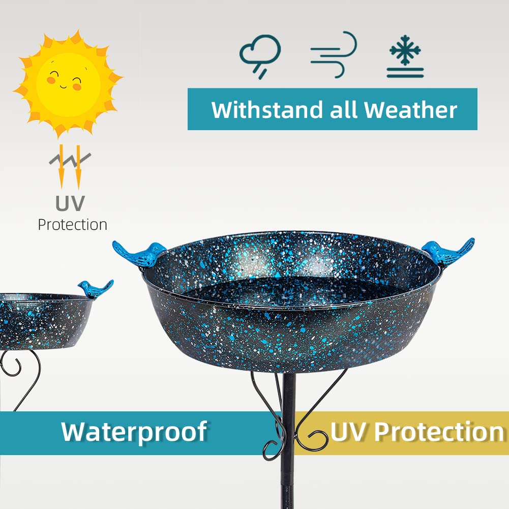 VEWOSTAR Outdoor Garden Bird Bath, Metal Birdbath with Stable Stakes Bird Feeders for Outdoor Yard Lawn Patio (3" Deep*35" Height)