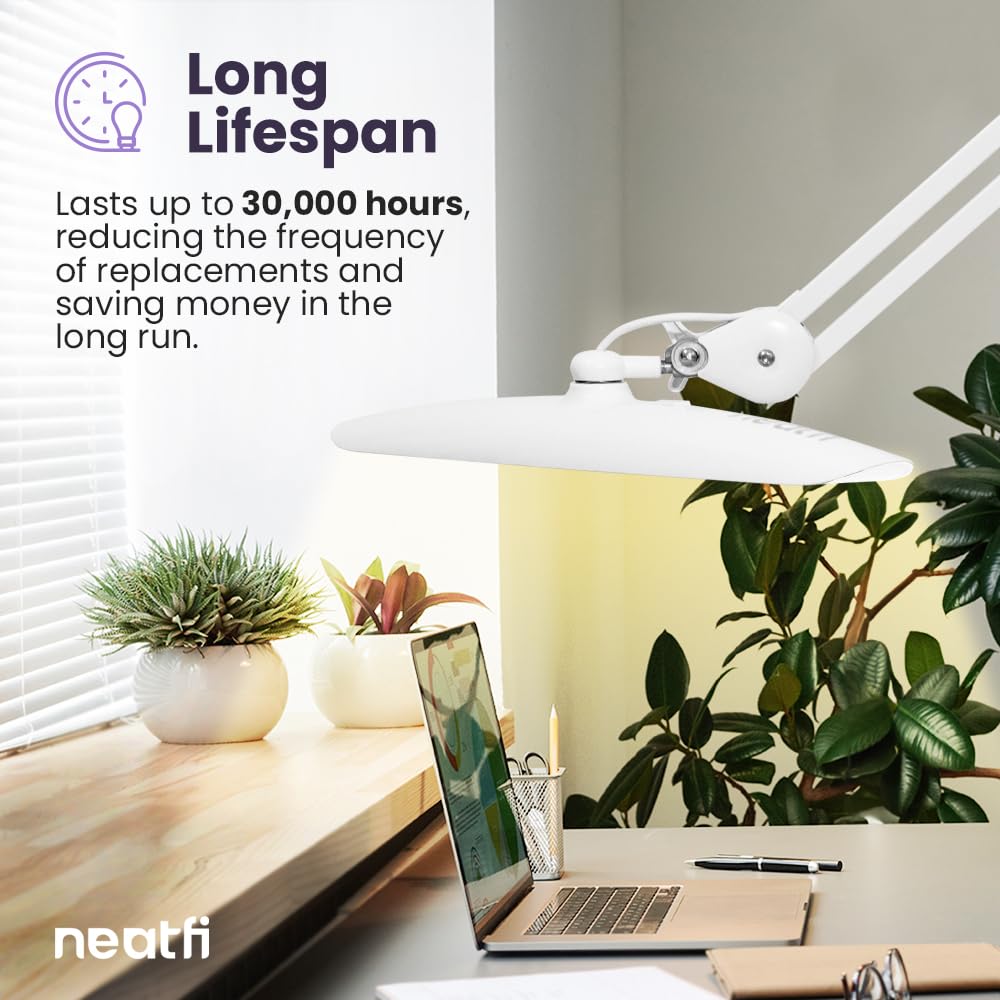 Neatfi XL 2,200 Lumens LED Task Lamp, 24W, 117 Pcs SMD LED, Dimmable, 4 Level Brightness, 3 Light Modes, Desk Light for Home, Office, Workbench (CCT, White)