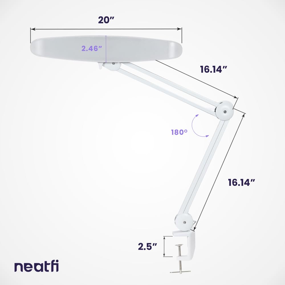 Neatfi XL 2,200 Lumens LED Task Lamp, 24W, 117 Pcs SMD LED, Dimmable, 4 Level Brightness, 3 Light Modes, Desk Light for Home, Office, Workbench (CCT, White)
