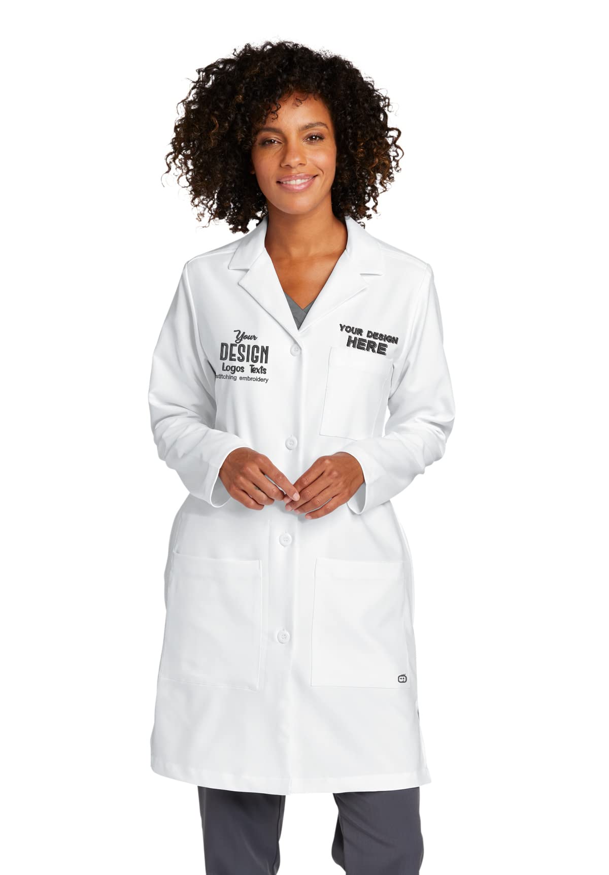INK STITCH Custom Women WW4172 Custom Embroidered Logo Texts Long Lab Coat - XL White