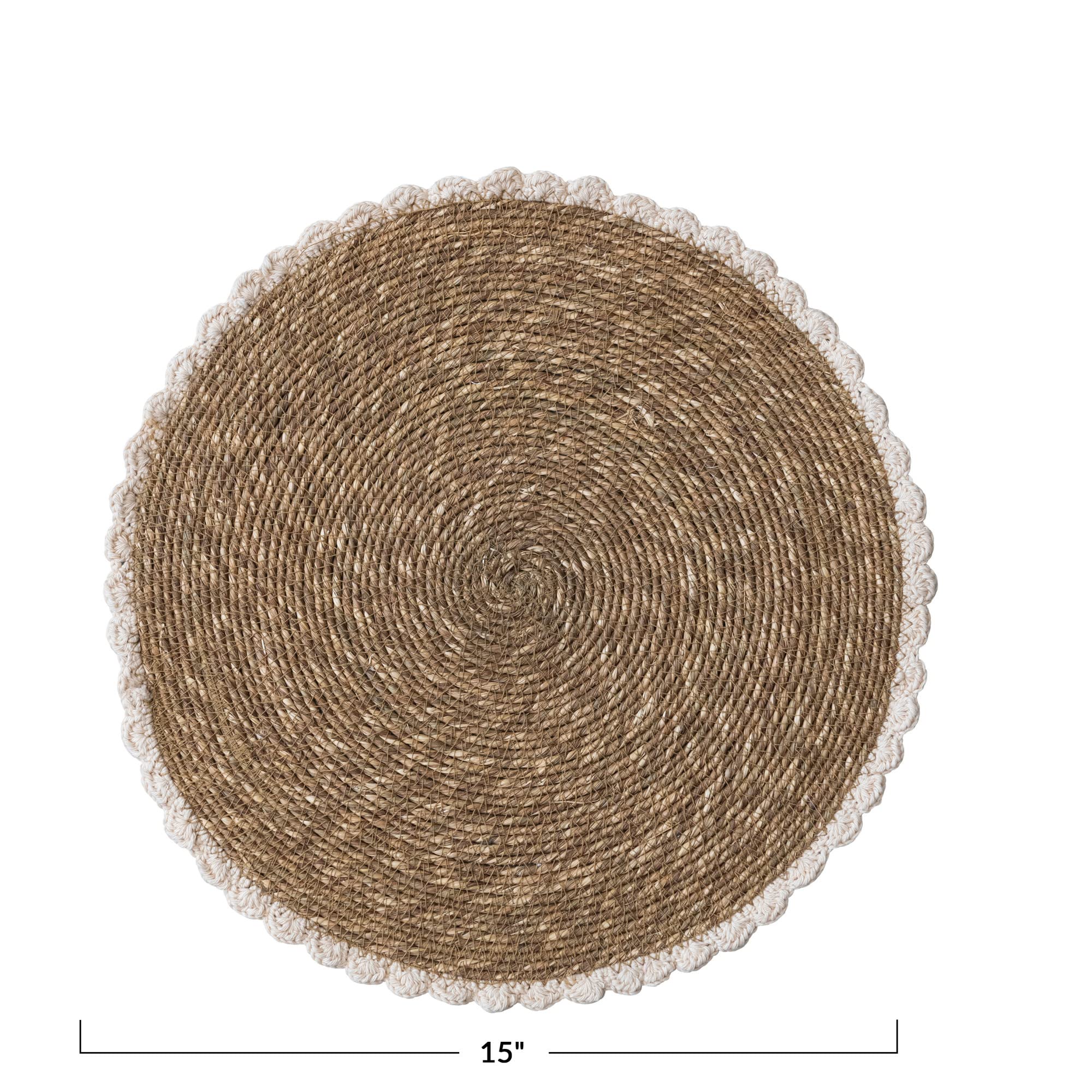 Creative Co-Op Round Handwoven Seagrass and Cotton Crocheted, Natural Placemat