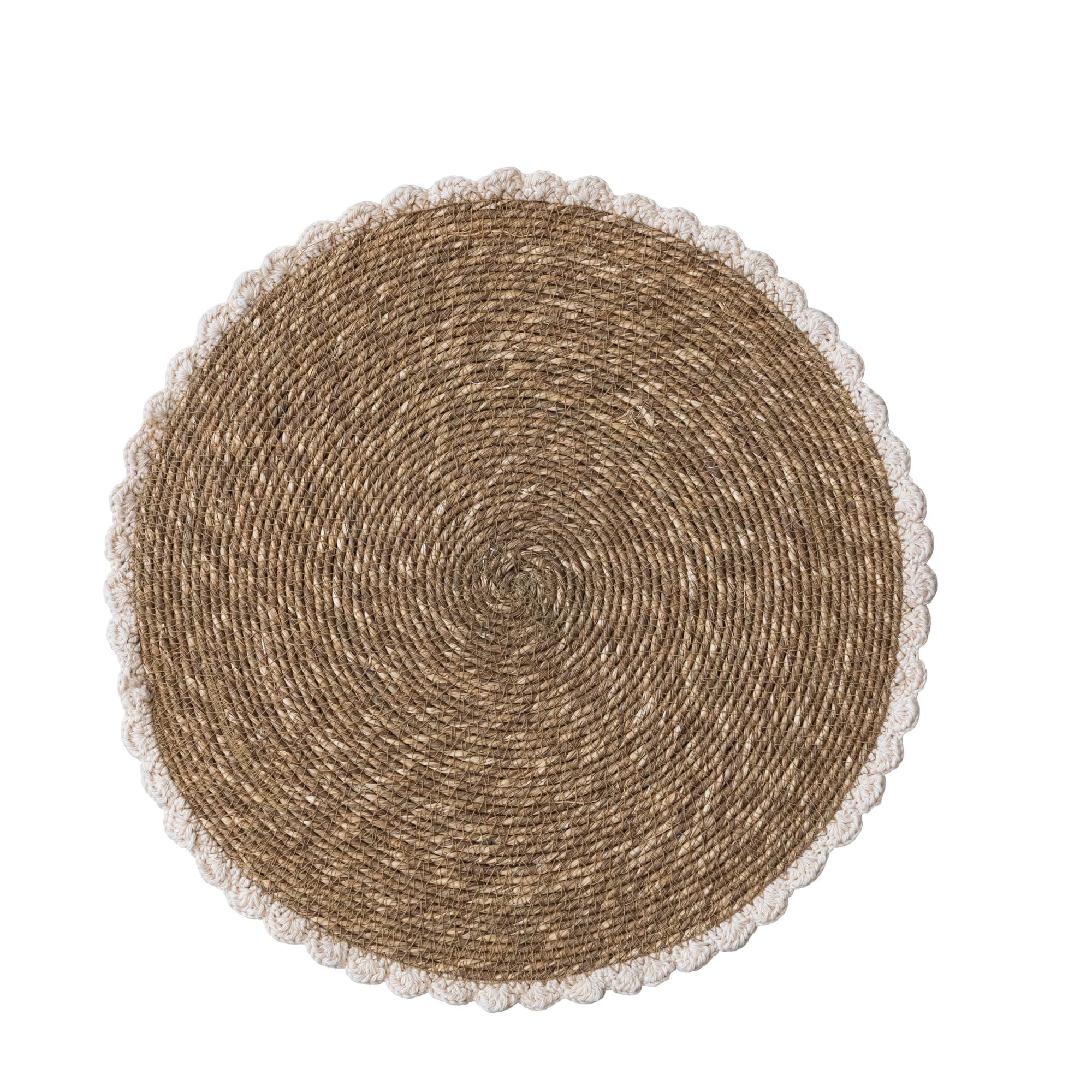 Creative Co-Op Round Handwoven Seagrass and Cotton Crocheted, Natural Placemat