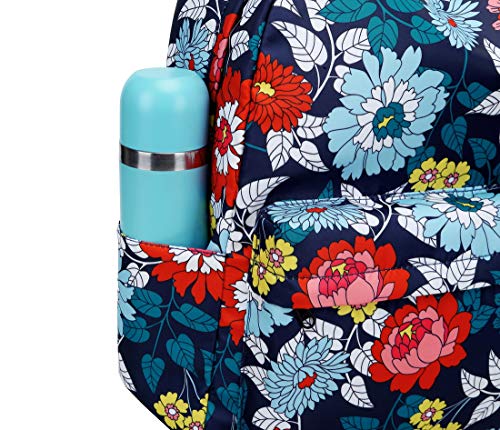 Joymoze Teen Girl School Backpack with Insulated Lunch Bag Pencil Purse Blue Flower One_Size