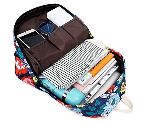Joymoze Teen Girl School Backpack with Insulated Lunch Bag Pencil Purse Blue Flower One_Size