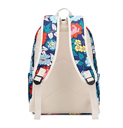 Joymoze Teen Girl School Backpack with Insulated Lunch Bag Pencil Purse Blue Flower One_Size