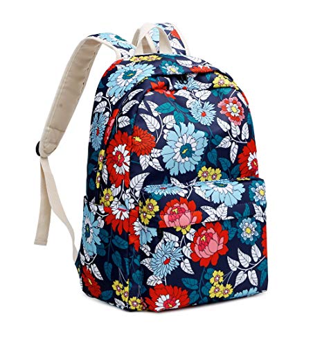 Joymoze Teen Girl School Backpack with Insulated Lunch Bag Pencil Purse Blue Flower One_Size