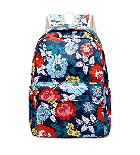 Joymoze Teen Girl School Backpack with Insulated Lunch Bag Pencil Purse Blue Flower One_Size