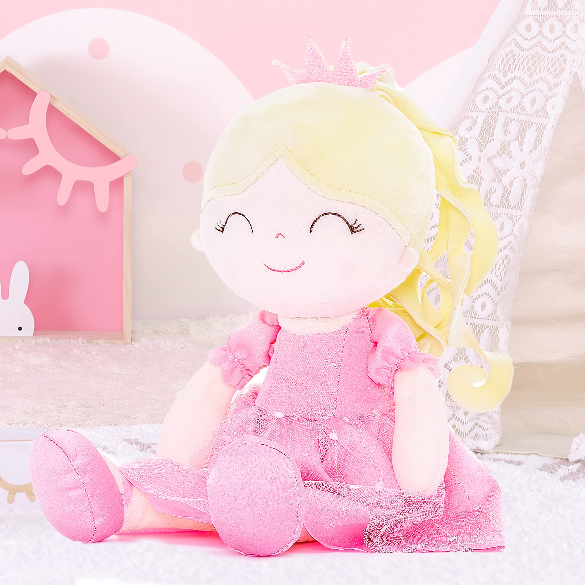Gloveleya Personalized Princess Doll with Your Name - Cute Custom Pink Soft Plush Doll for Girls Plush Doll Customized Gifts